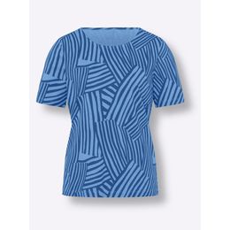 Classic Basics Damen Rundhalsshirt "Kurzarm-Shirt", blau, Gr. 56, gemustert, mehrfarbig, 100% Baumwolle, Shirts