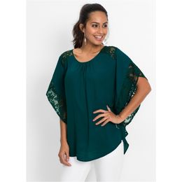 bonprix Damen Langarmbluse, gr&uuml;n, Gr. 46, Obermaterial: 100% Polyester. Spitze: 100% Polyester, Blusen, figurumspielende Passform, aus Polyester, mit