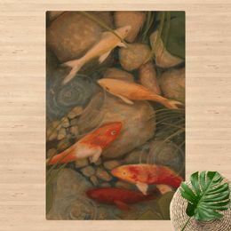 Kork-Teppich - Rote Kois im Gartenteich - modern beige Tiere Korkmatte Fische Wohnzimmer Schlafzimmer