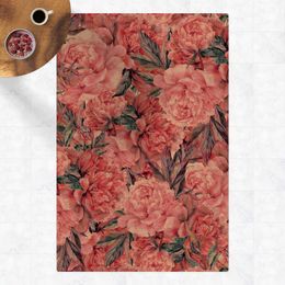 Kork-Teppich - Zartes Aquarell Rote Pfingstrosen Muster - Illustration rot Blumen Aquarell Rose Wohnzimmer Schlafzimmer