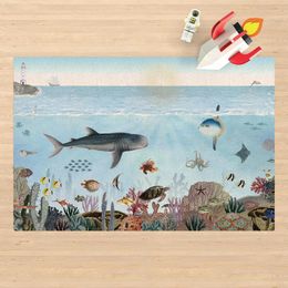 Bilderwelten Kork-Teppich modern bunt Strand Aquarell - Faszinierende Kreaturen am Korallenriff - Unterwasser Jugendzimmer