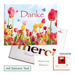 Pers&ouml;nliche Gru&szlig;karte mit Merci: Danke (250 g)