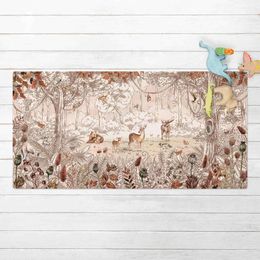 Bilderwelten Kork-Teppich modern braun Wald Aquarell - Buntes Treiben im Herbstwald - B&auml;ume Kinderzimmer Baby M&auml;dchen Jungen