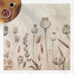 Bilderwelten Kork-Teppich Tropisch beige Blumen Aquarell - Zart getrocknete Herbstblumen - Blumenwiese Wohnzimmer Schlafzimmer
