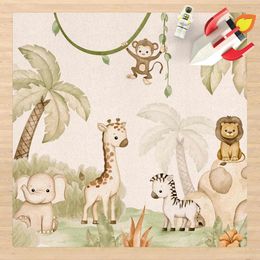 Bilderwelten Kork-Teppich modern pastell Natur Aquarell - Niedliche Savannentiere am Dschungelrand - africa Kinderzimmer Baby M&auml;dchen Jungen