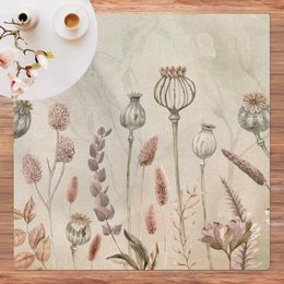 Kork-Teppich - Zart getrocknete Herbstblumen - Tropisch beige Blumen Aquarell Blumenwiese Wohnzimmer Schlafzimmer