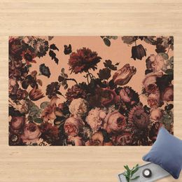 Kork-Teppich - Altmeisterlicher Blumenrausch mit Rosen Bouquet - Illustration rosa Blumen Korkmatte Rose Wohnzimmer Schlafzimmer