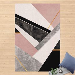 Bilderwelten Kork-Teppich Abstrakt schwarz weiss originell Aquarell - Schwarz Wei&szlig; Geometrie mit Gold - Geometrisch Wohnzimmer Schlafzimmer