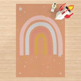 Kork-Teppich - Gro&szlig;er Regenbogen mit Sternen und P&uuml;nktchen - Illustration pastell Korkmatte Regenbogen Kinderzimmer Baby M&auml;dchen Jungen