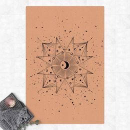 Kork-Teppich - Astrologie Mond Magie Schwarz - Vintage schwarz Spirituell Korkmatte Himmel Wohnzimmer Schlafzimmer