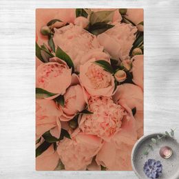 Kork-Teppich - Rosa Pfingstrosen mit Bl&auml;ttern - Landhaus rosa Blumen Korkmatte Rose Wohnzimmer Schlafzimmer