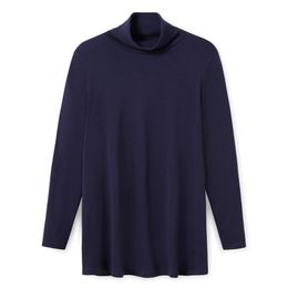 sheego Damen Langarmshirt "Rollkragen-Shirt", blau, Gr. 52, unifarben, 100% Baumwolle, Shirts