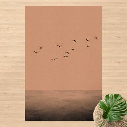 Kork-Teppich - Vogelzug in den S&uuml;den - Illustration schwarz weiss Tiere Aquarell V&ouml;gel Wohnzimmer Schlafzimmer
