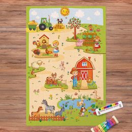 Bilderwelten Kork-Teppich Illustration bunt Korkmatte - Bauernhof - Landarbeit macht Spa&szlig; - Bauernhof Kinderzimmer Baby M&auml;dchen Jungen