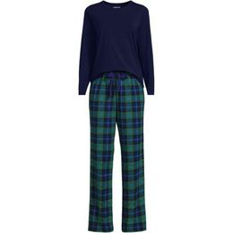LANDS' END Gemustertes Pyjama-Set aus Baumwoll-Jersey, Damen,  Gr&uuml;n, Elasthan/Baumwoll-Mischung, by Lands' End
