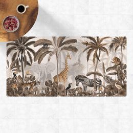 Bilderwelten Kork-Teppich Tropisch gr&uuml;n Wald Korkmatte - Majest&auml;tische Tierwelt im Dschungel Sepia - B&auml;ume Jugendzimmer