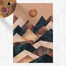 Kork-Teppich - Geometrische Berge Bronze - Abstrakt gold originell Aquarell Deko Wohnzimmer Schlafzimmer