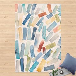 Kork-Teppich - Flie&szlig;ende Aquarellbalken - modern blau originell Aquarell Geometrisch Wohnzimmer Schlafzimmer
