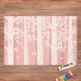 Bilderwelten Kork-Teppich Unifarben rosa Korkmatte - B&auml;ume im Wald Rosa - Deko Kinderzimmer Baby M&auml;dchen Jungen