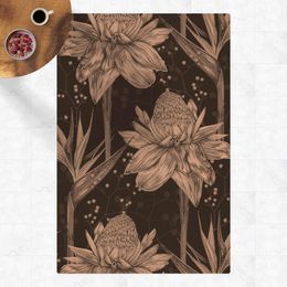 Kork-Teppich - Florale Eleganz Vintage Strelitzie - Vintage grau Blumen Korkmatte Retro Wohnzimmer Schlafzimmer
