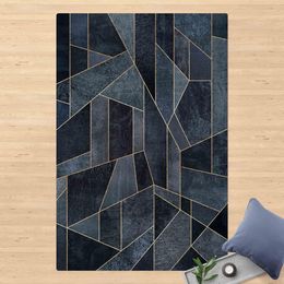 Kork-Teppich - Blaue Geometrie Aquarell - Abstrakt blau originell Aquarell Geometrisch Wohnzimmer Schlafzimmer