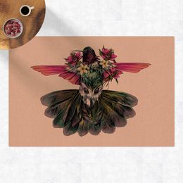 Bilderwelten Kork-Teppich Illustration bunt Tiere Korkmatte - Illustration floraler Kolibri - V&ouml;gel Wohnzimmer Schlafzimmer
