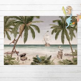 Bilderwelten Kork-Teppich modern gr&uuml;n Wald Aquarell - Eroberung der Karibik - Boot Schiff & U-Boot Kinderzimmer Baby M&auml;dchen Jungen