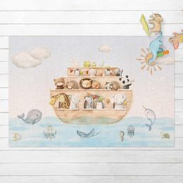 Bilderwelten Kork-Teppich modern pastell Strand Aquarell - Niedliche Tierkinder auf der Arche - Boot Schiff & U-Boot Kinderzimmer Baby M&auml;dchen Jungen