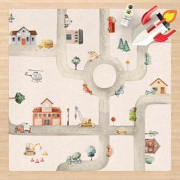 Bilderwelten Kork-Teppich modern bunt Aquarell - Rasanter Rollspa&szlig; auf der Stra&szlig;e - Auto Kinderzimmer Baby M&auml;dchen Jungen