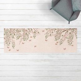 Bilderwelten Kork-Teppich modern weiss Blumen Aquarell - Kirschbl&uuml;te im Fl&uuml;gelspiel der Schmetterlinge - Kirschbl&uuml;te Kinderzimmer Baby M&auml;dchen Jungen