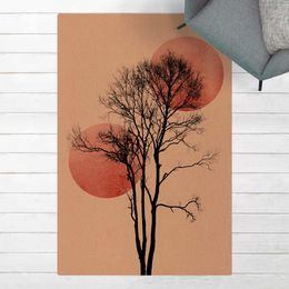 Kork-Teppich - Baum im Nachthimmel - Illustration rosa Wald Korkmatte B&auml;ume Wohnzimmer Schlafzimmer