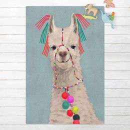 Kork-Teppich - Lama mit Schmuck II - modern blau Tiere Korkmatte Deko Kinderzimmer Baby M&auml;dchen Jungen