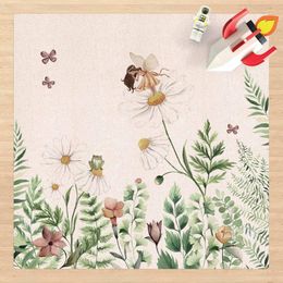 Bilderwelten Kork-Teppich Tropisch gr&uuml;n Blumen Aquarell - Kleine Elfe auf der M&auml;rchenwiese - Gr&auml;ser Kinderzimmer Baby M&auml;dchen Jungen