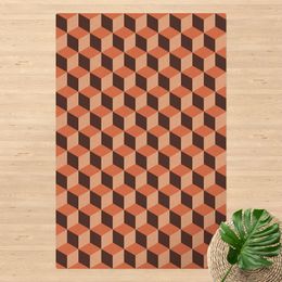 Kork-Teppich - Geometrischer Fliesenmix W&uuml;rfel Orange - Illustration orange Fliesenoptik Deko Wohnzimmer Schlafzimmer