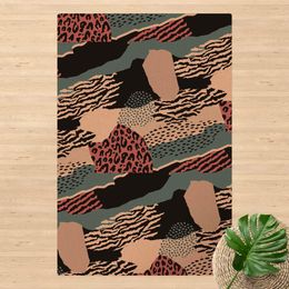 Kork-Teppich - Animalprint Zebra Tiger Leopard Asien - Illustration grau Tiere Korkmatte Deko Wohnzimmer Schlafzimmer