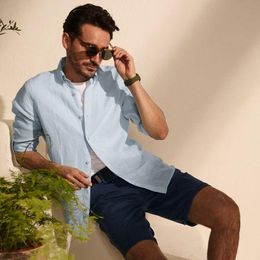 LANDS' END Hemd aus reinem Leinen mit Roll&auml;rmeln, Herren,  Blau, Leinen, by Lands' End