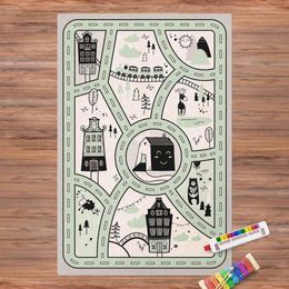 Bilderwelten Kork-Teppich Illustration schwarz Korkmatte - Skandinavien - Die gr&uuml;ne Stadt - Auto Kinderzimmer Baby M&auml;dchen Jungen