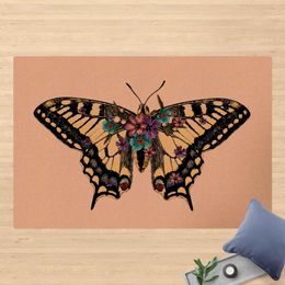 Kork-Teppich - Illustration floraler Schwalbenschwanz - Illustration gelb Tiere Korkmatte Schmetterlinge Wohnzimmer Schlafzimmer
