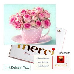 Pers&ouml;nliche Gru&szlig;karte mit Merci: Rosen (250 g)