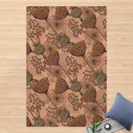Kork-Teppich - Florale Eleganz Blumendekor - Vintage braun Korkmatte Pflanzen Wohnzimmer Schlafzimmer