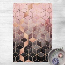 Kork-Teppich - Rosa Grau goldene Geometrie - Abstrakt rosa originell Aquarell Geometrisch Wohnzimmer Schlafzimmer