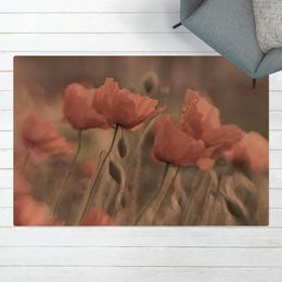 Kork-Teppich - Malerische Mohnblumen - Motiv rosa Blumen Korkmatte Mohn Wohnzimmer Schlafzimmer