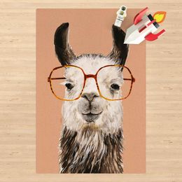 Kork-Teppich - Hippes Lama mit Brille IV - Illustration weiss Tiere Korkmatte Deko Kinderzimmer Baby M&auml;dchen Jungen