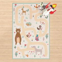 Kork-Teppich - Waldtiere - Freunde auf dem Waldweg - Illustration bunt Tiere Korkmatte Deko Kinderzimmer Baby M&auml;dchen Jungen