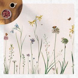 Bilderwelten Kork-Teppich modern weiss Blumen Aquarell - Tanzende Schmetterlinge auf Wildblumen - Schmetterlinge Kinderzimmer Baby M&auml;dchen Jungen