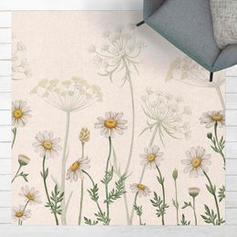 Bilderwelten Kork-Teppich Tropisch weiss Blumen Aquarell - Schafgarbe und G&auml;nsebl&uuml;mchen - Blumenwiese Wohnzimmer Schlafzimmer