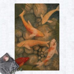 Kork-Teppich - Gelbe Kois im Gartenteich - modern beige Tiere Korkmatte Fische Wohnzimmer Schlafzimmer