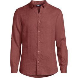 LANDS' END Hemd aus reinem Leinen mit Roll&auml;rmeln, Herren,  Rot, Leinen, by Lands' End