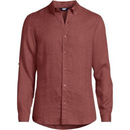 LANDS' END Hemd aus reinem Leinen mit Roll&auml;rmeln, Herren,  Rot, Leinen, by Lands' End