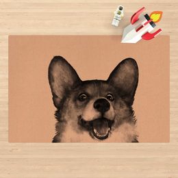Kork-Teppich - Illustration Hund Corgi Wei&szlig; Schwarz Malerei - modern schwarz weiss Tiere Aquarell Hund Wohnzimmer Schlafzimmer